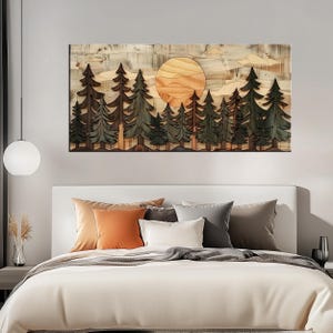 Sunset Mountain Wood Wall Art - 3D Layered Woodland Scene - Large ...