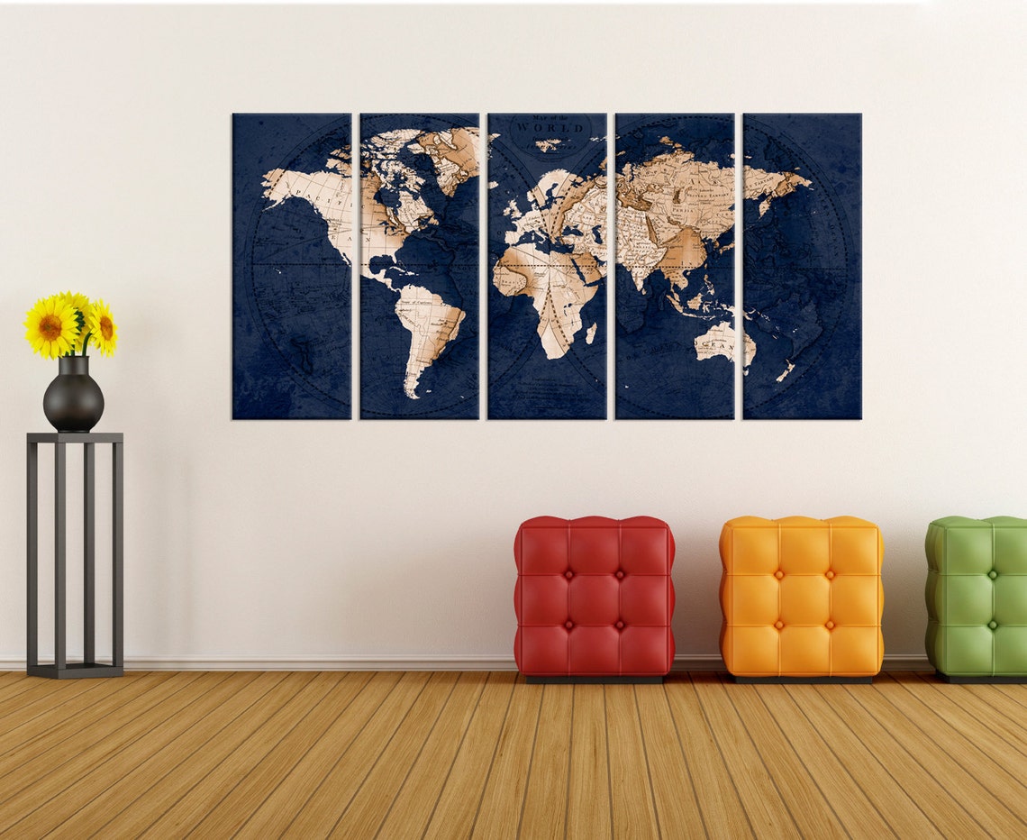Abstract Wall Art Old World Map Wall Art Print Large World | Etsy