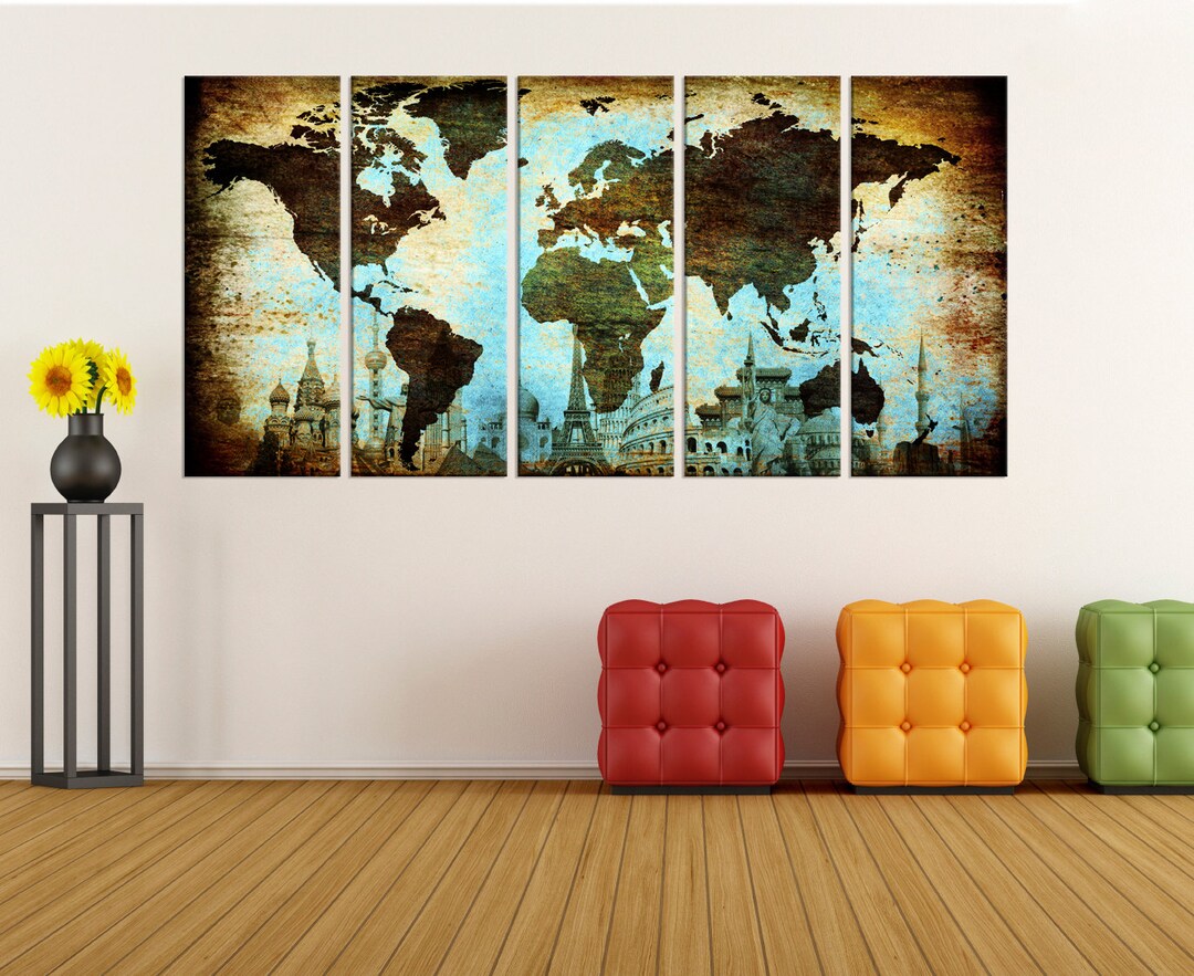 Large Canvas Art Pastel Colors World Map Art Print Large - Etsy