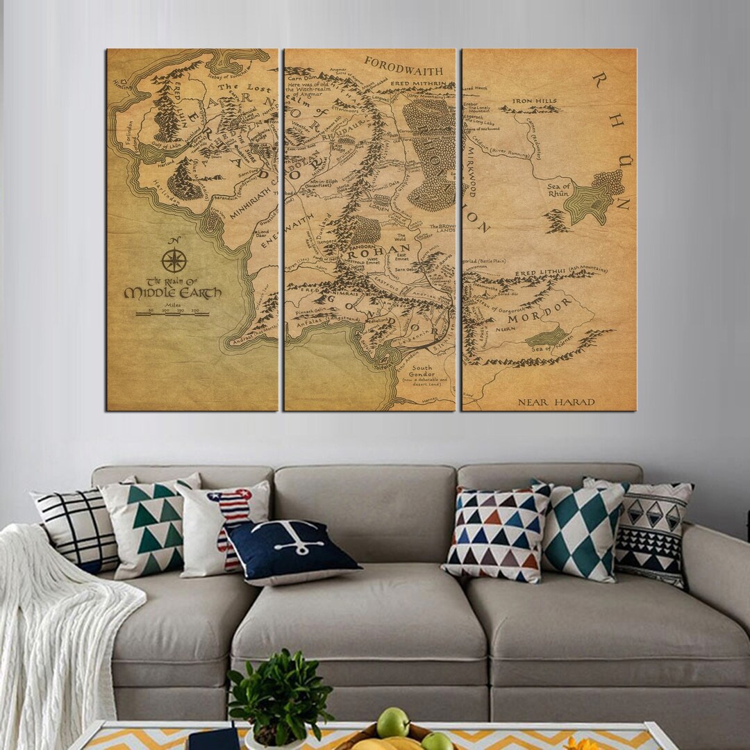 Epic Middle Earth Map Canvas | Lord of the Rings Wall Art | Extra Large ...