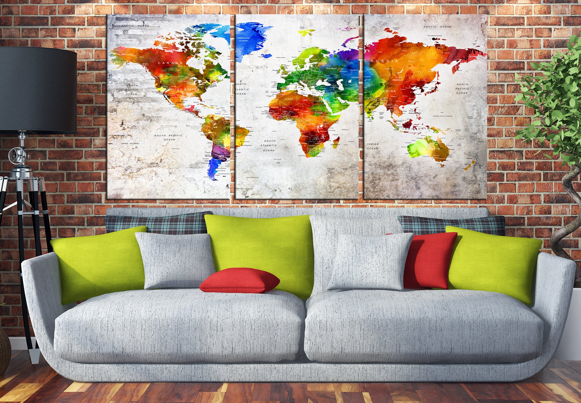 Large World Map Wall Art Canvas Push Pin World Map Print Extra - Etsy