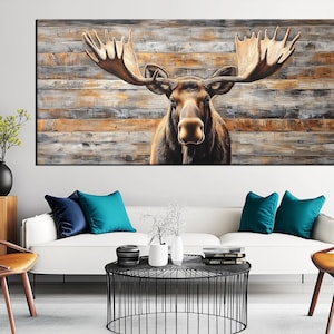 Rustic Moose Wall Art - Large Canvas Print, Western Lodge Decor, Cabin ...