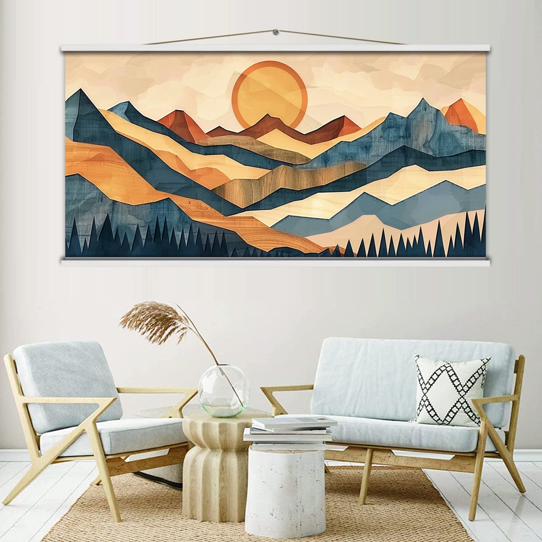 Layered Mountain Sunrise Wall Hanger Canvas Print - Abstract Nature Art ...