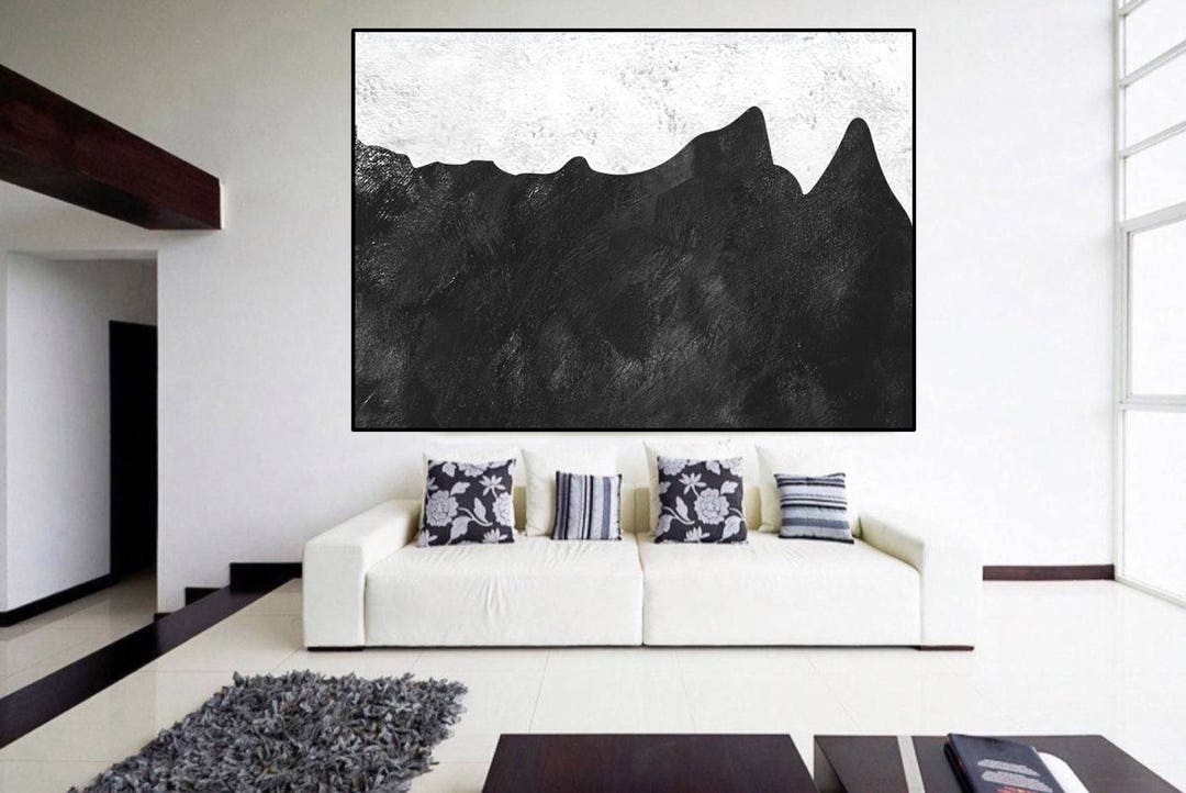 Large Abstract Painting Black and White , Original Painting on Canvas ...