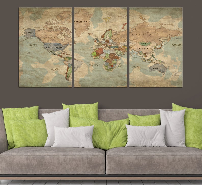 Push Pin Travel Map of World Framed 3 Panel Vintage Push Pin - Etsy