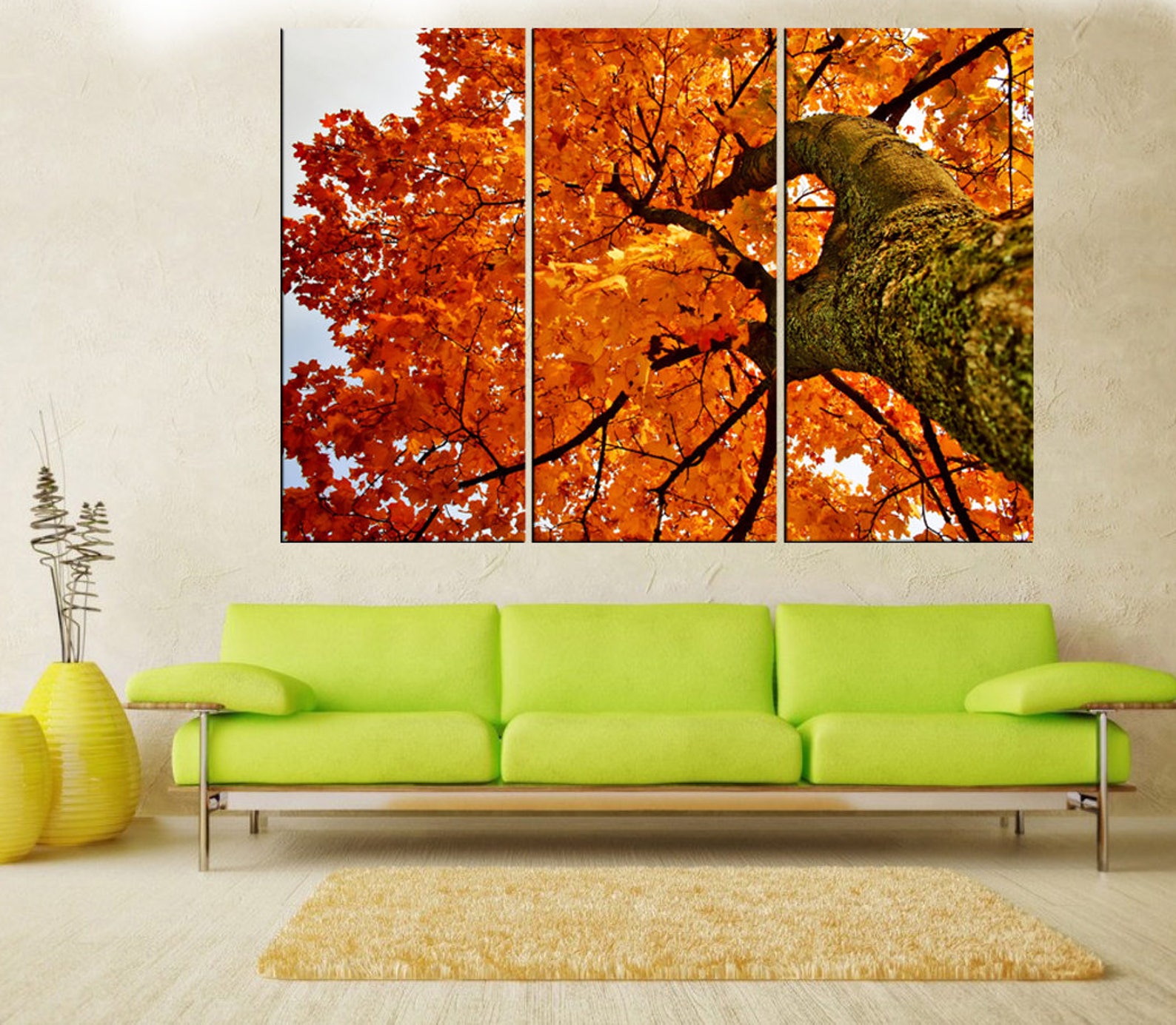 Large wall art tree canvas autumn forest tree canvas print | Etsy