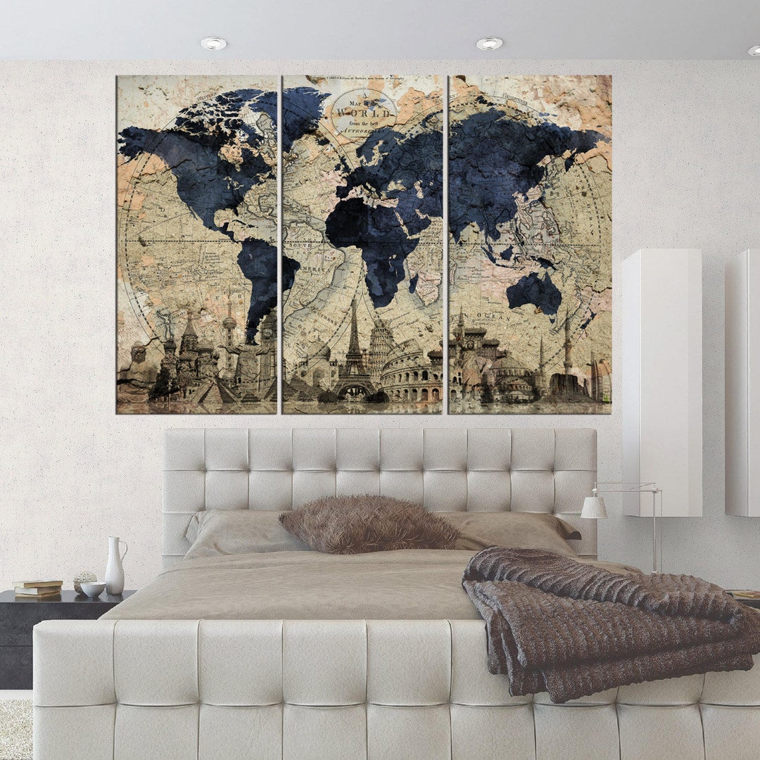 Large Abstract Art on Canvas World Map Wall Art Old World Map Canvas ...