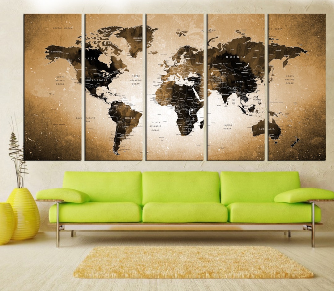 Large Wall Art World Map Canvas Print Push Pin Travel Map Wall Art ...