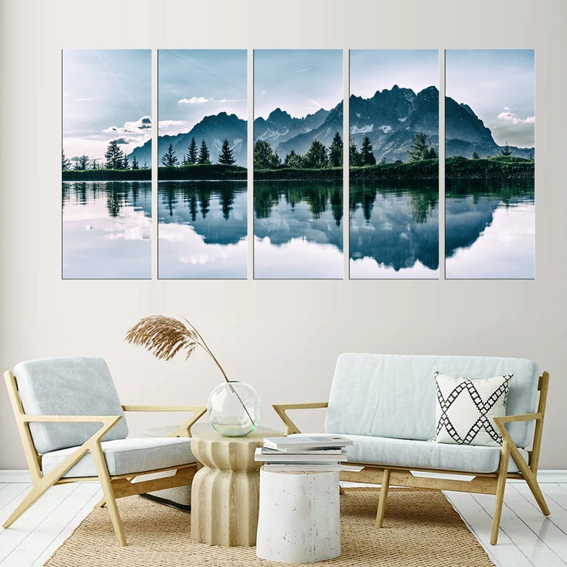 Majestic Mountain Lake Multi-panel Canvas Print - Large 5 Piece ...