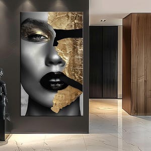 Black and Gold Abstract Face Canvas Print | Large Modern Wall Art ...