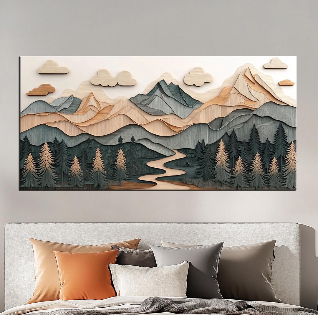Layered Mountain Landscape Canvas Print | Modern Nature Wall Art for ...