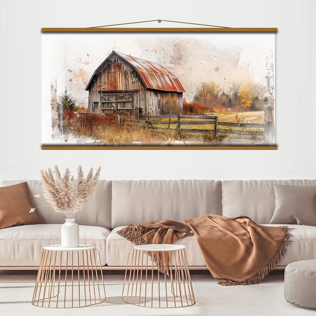 Rustic Barn Wall Hanger Canvas Print, Large Farmhouse Wall Art, Vintage ...