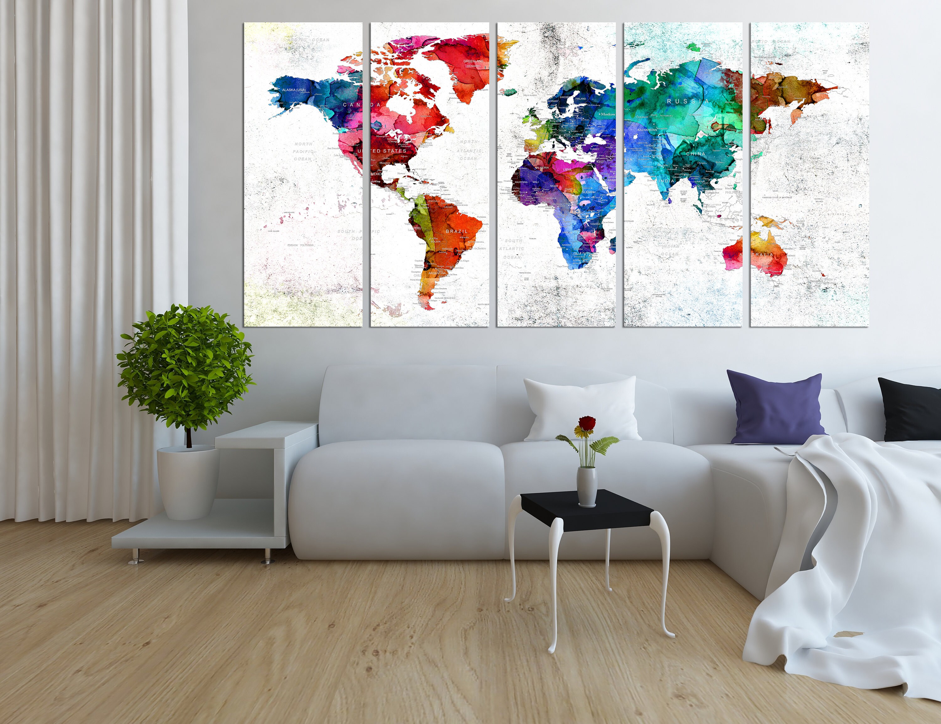 LArge Wall Art World Map Wall Art Push pin World Map Canvas | Etsy