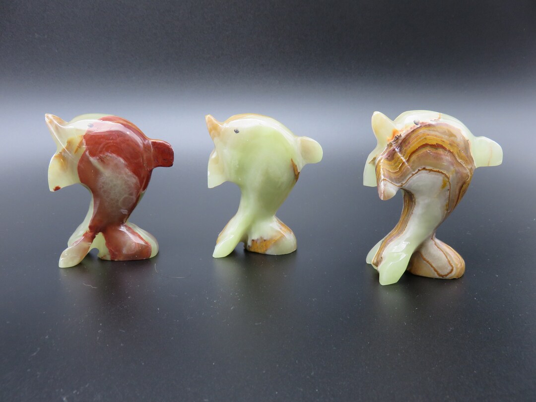Animal Figurines, Agate Animal Sculptures, Three Onyx Dolphins ...
