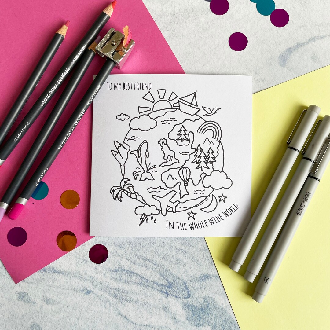 Best Friend Card Colouring in Cards Kids Best Friend Cards - Etsy
