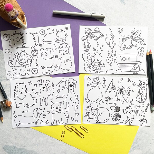 Coloring Postcards - Etsy