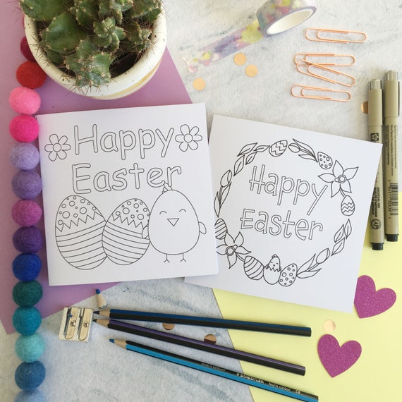 Colour in Easter Cards Pack of 8 Kids Colouring Cards - Etsy UK