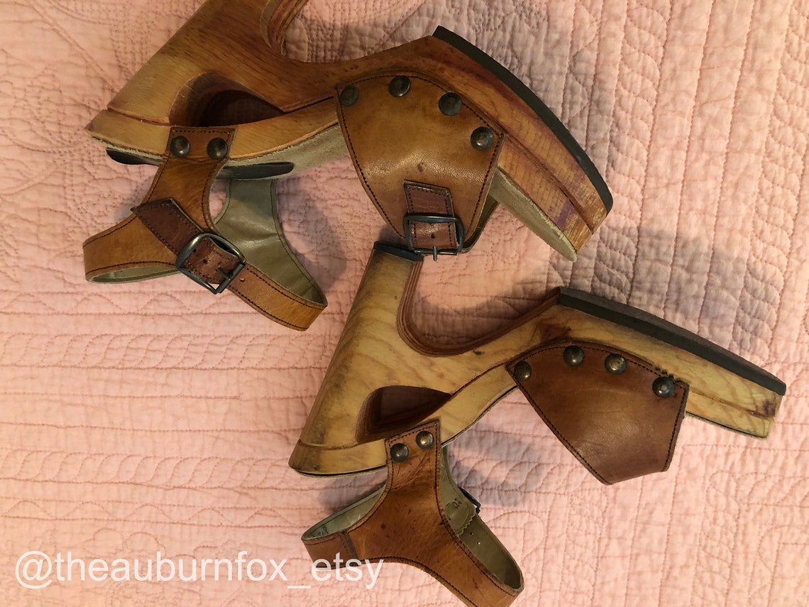 70's Wooden Platform Sandals by Stuff by Frank Sbicca Sz | Etsy