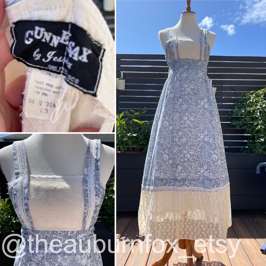 Late 60's Gunne Sax Blue Tulip & Lace Maxi Sundress Sz 13 - Etsy