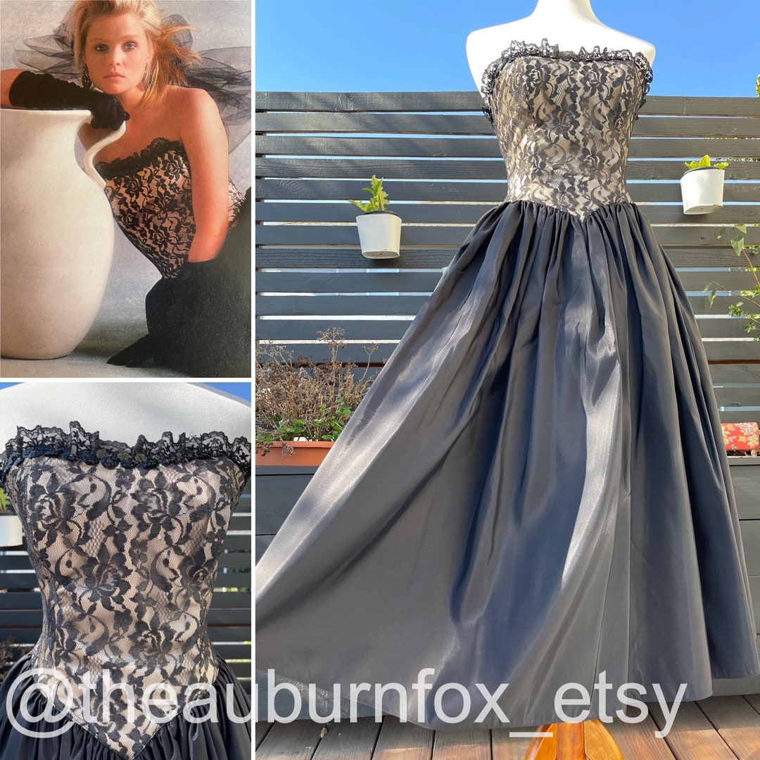 1987 Gunne Sax Strapless Black Lace & Taffeta Formal Dress Sz XS - Etsy