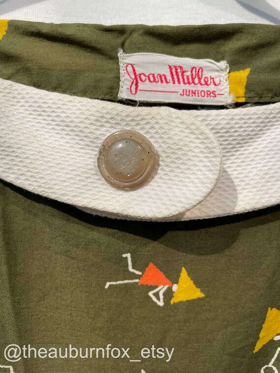 50's Joan Miller Olive Green Stick Figure Print Midi … - Gem