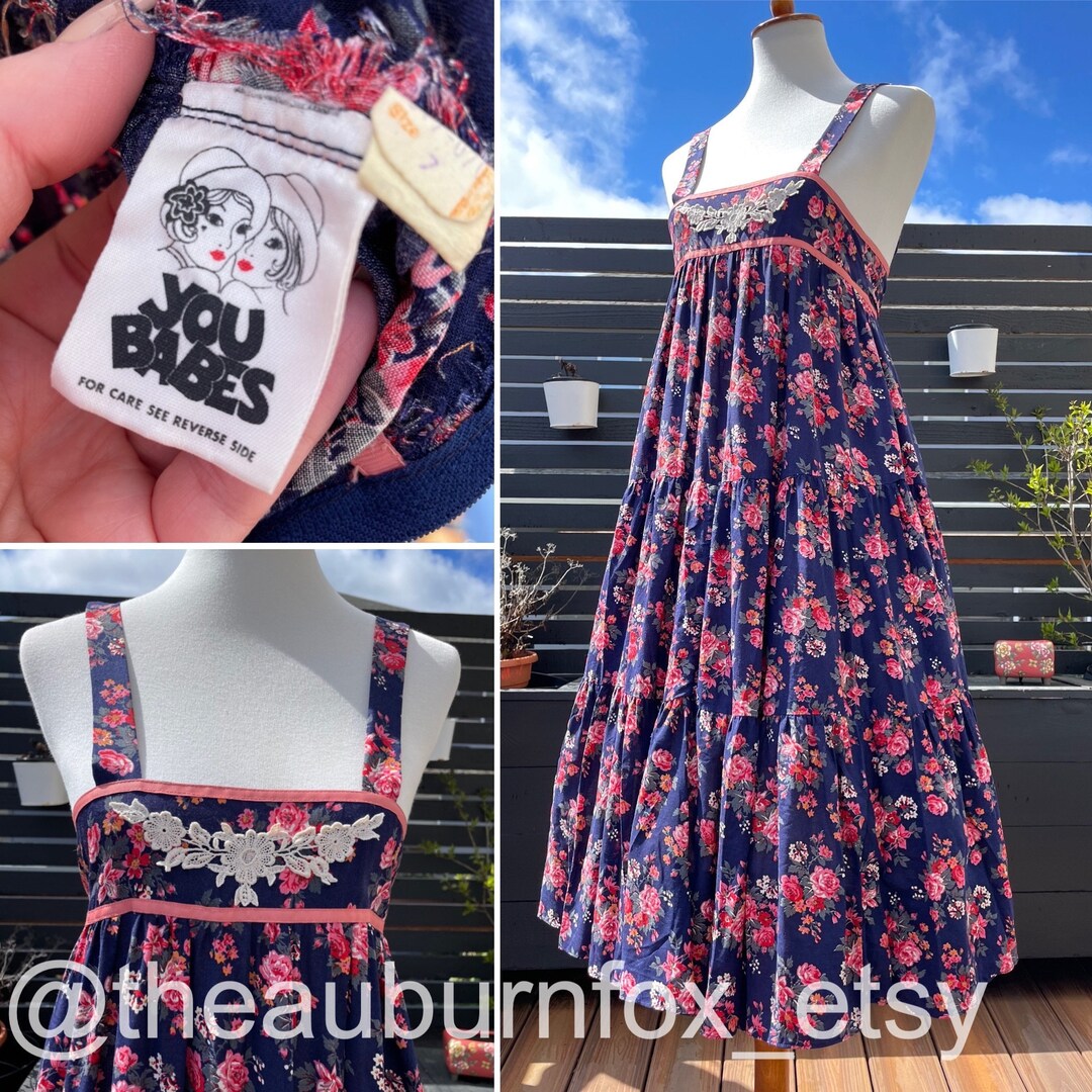 70's Royal Blue Floral Tent Sundress by You Babes Sz XS - Etsy UK