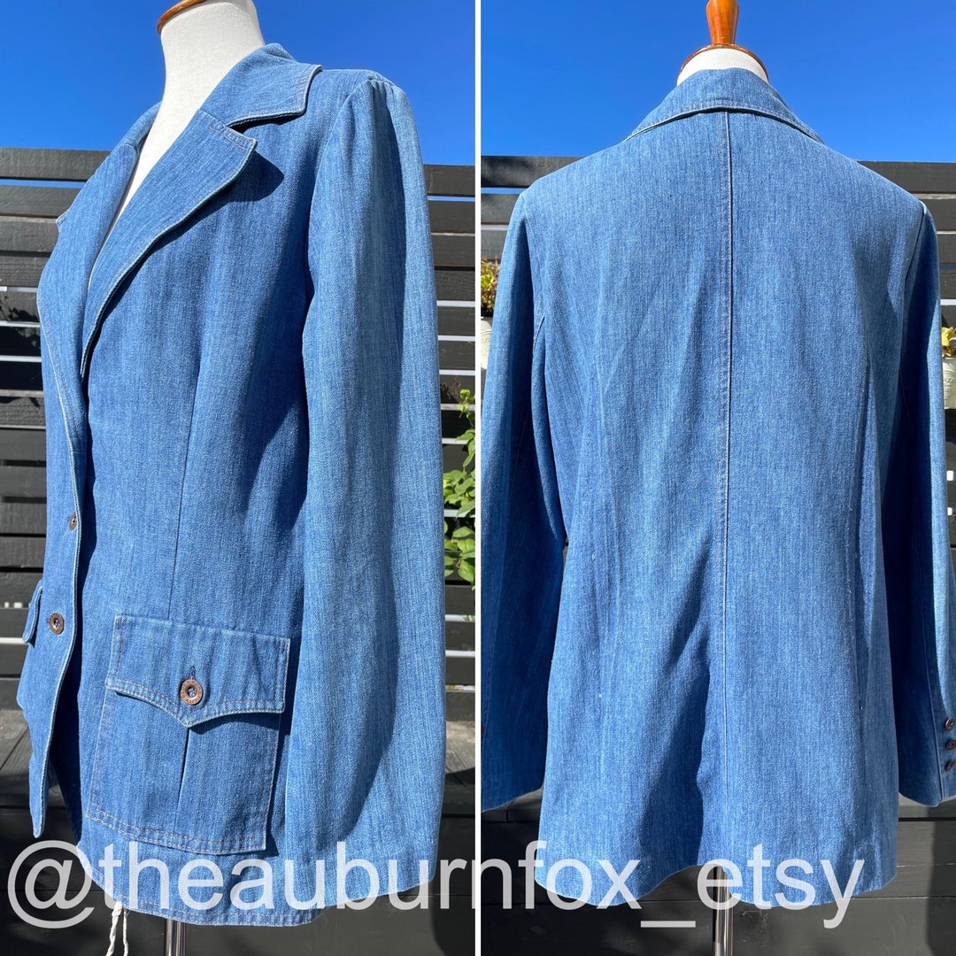 70's Koret City Blues Denim Blazer Jacket Sz L - Etsy
