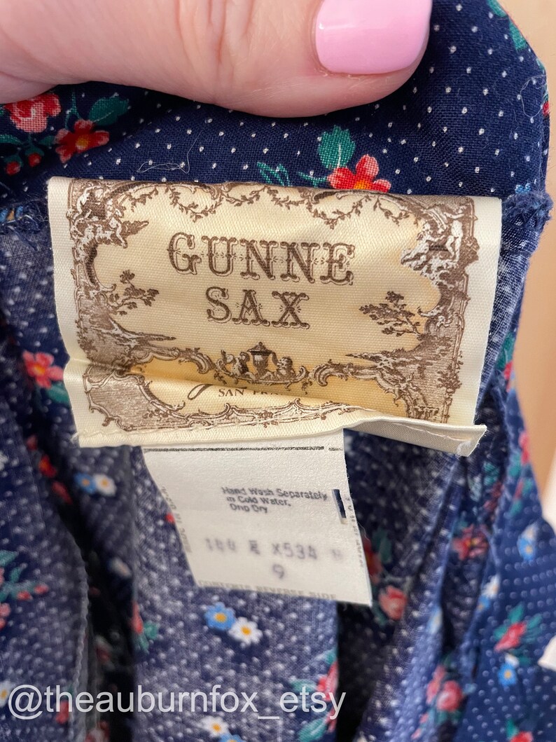 70's Gunne Sax Navy Blue Floral Button Down Midi Dress Sz XS (altered ...