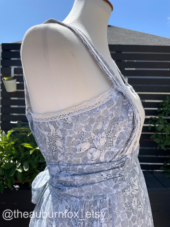 Late 60's Gunne Sax Blue Tulip & Lace Maxi Sundress S… - Gem