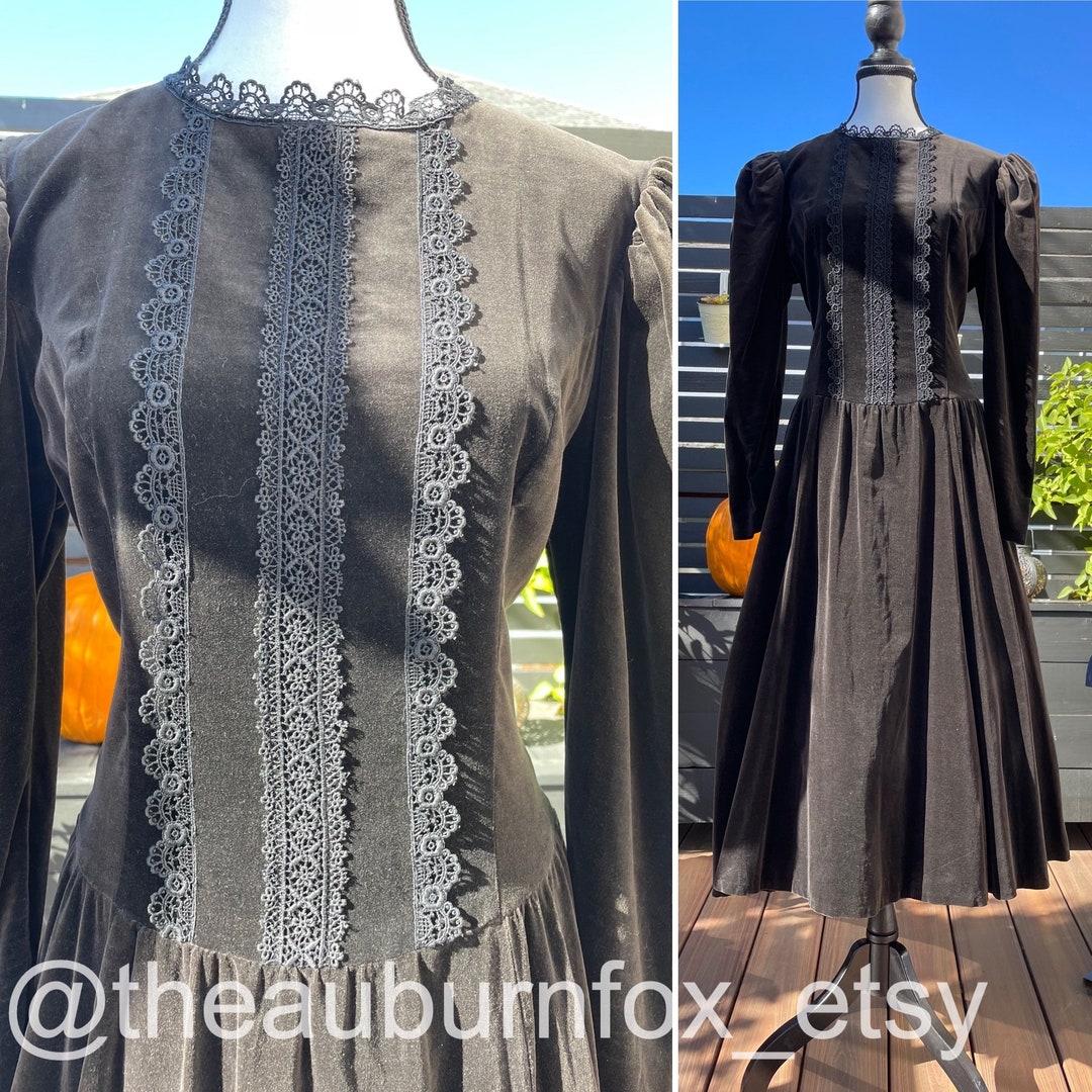 Late 70's/early 80's Gothic Black Velvet Gunne Sax Midi Dress Sz 11 - Etsy