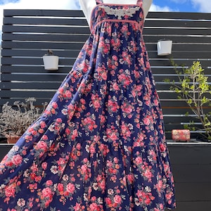 70's Royal Blue Floral Tent Sundress by You Babes Sz XS - Etsy