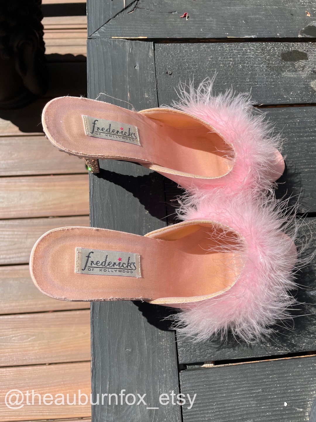 80's Frederick's of Hollywood Pink Marabou Slippers With Pink Crystal ...