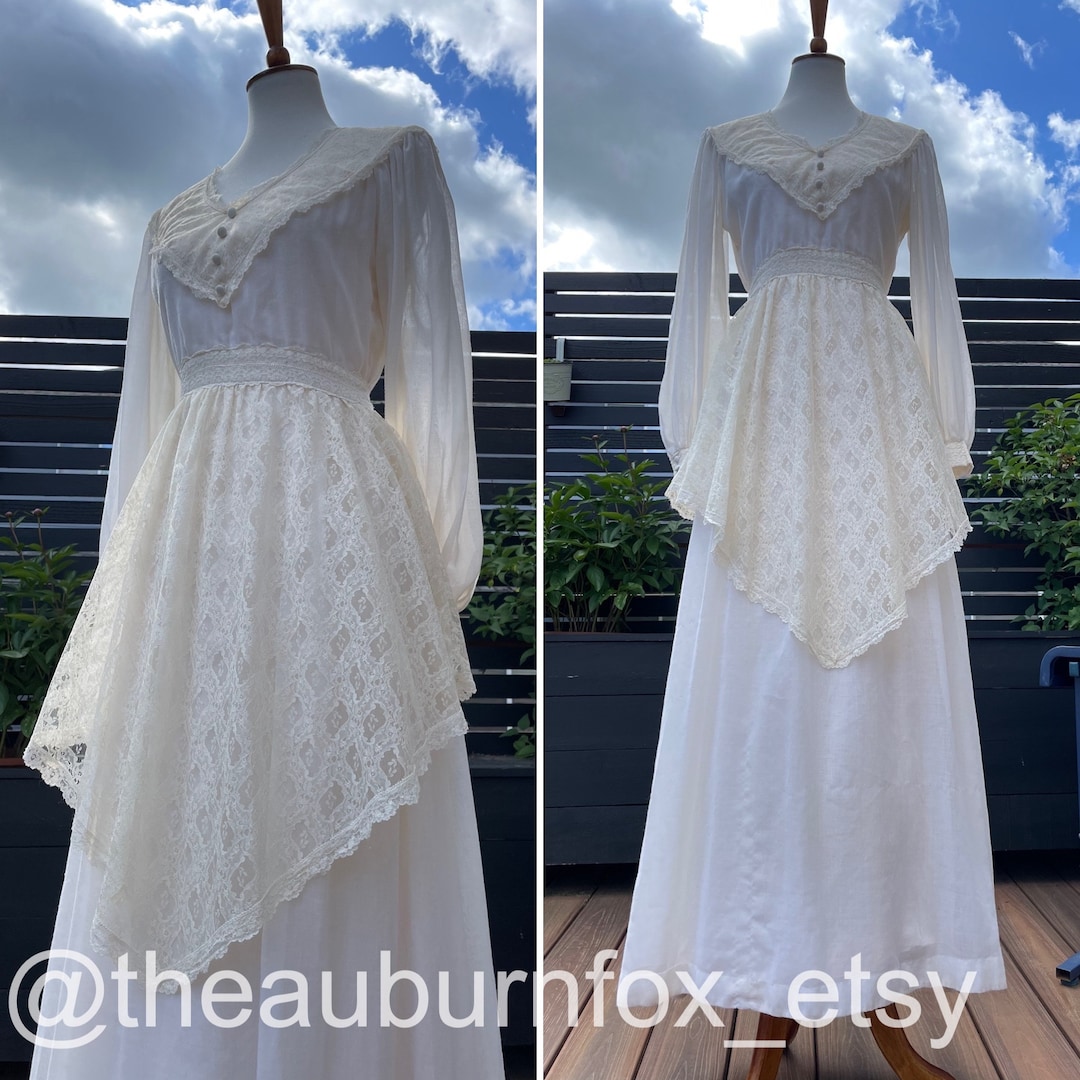 70's Candi Jones Cream Maxi With Lace Detail Sz 11 - Etsy