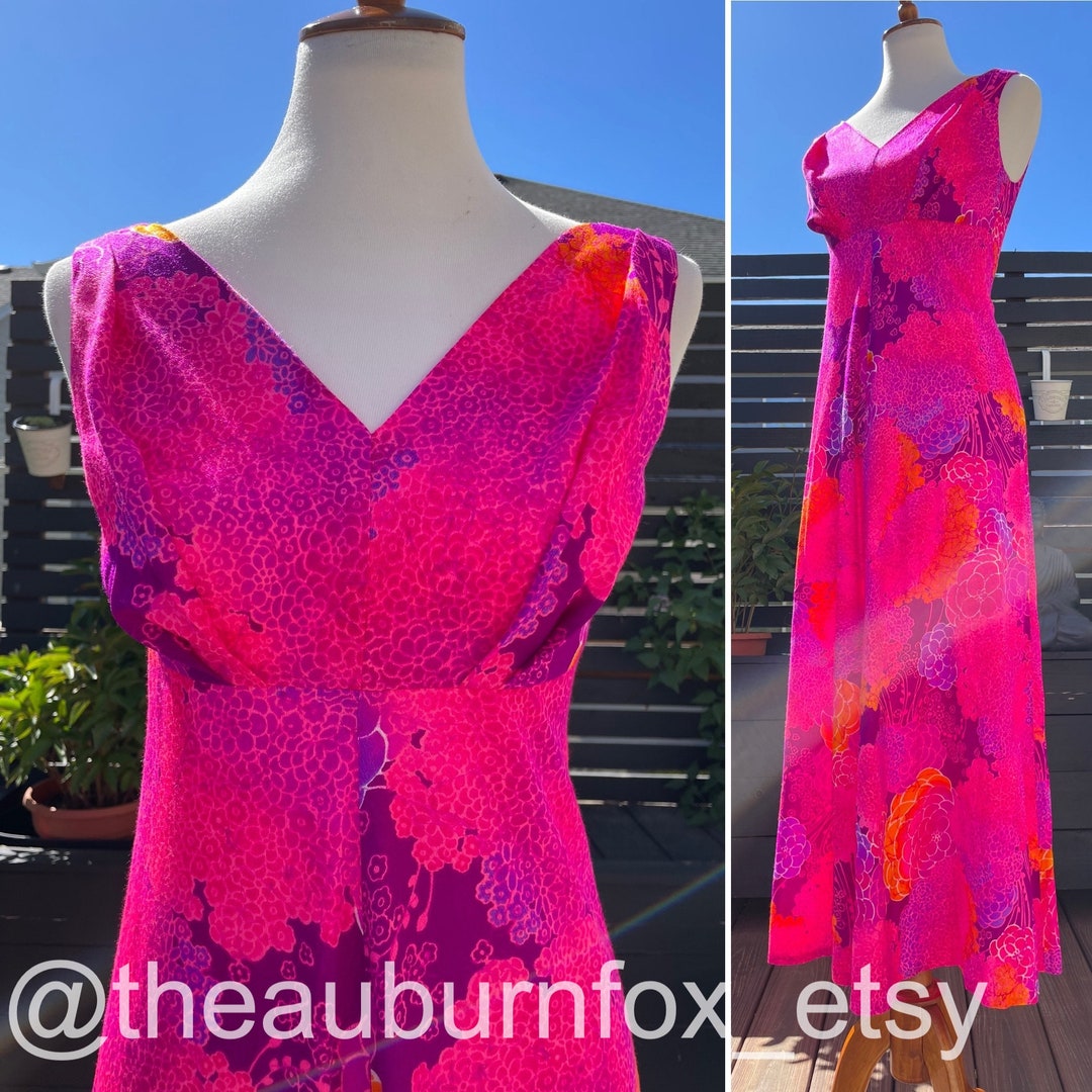 70's Hawaiian Togs Purple Passion Floral Sunset Dress Sz XS - Etsy