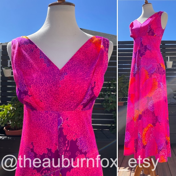 70's Hawaiian Togs Purple Passion Floral Sunset Dress… - Gem