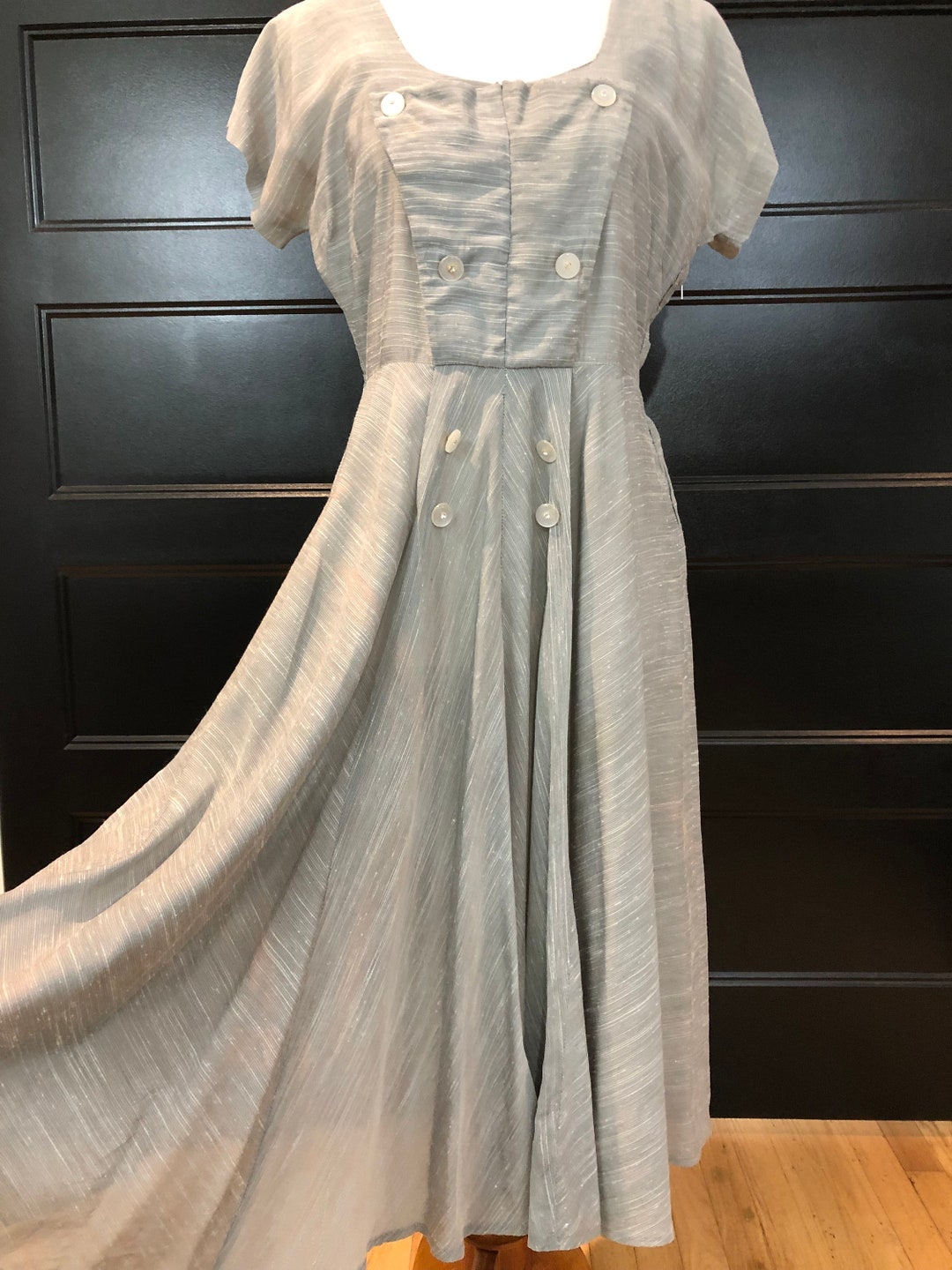 50's Light Gray Silk Dress With Rhinestone Buttons - Etsy
