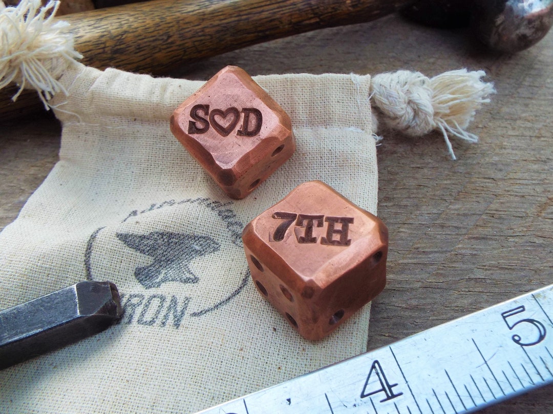 Forged Solid Copper Dice Set, 7th Anniversary Gift, Personalized ...