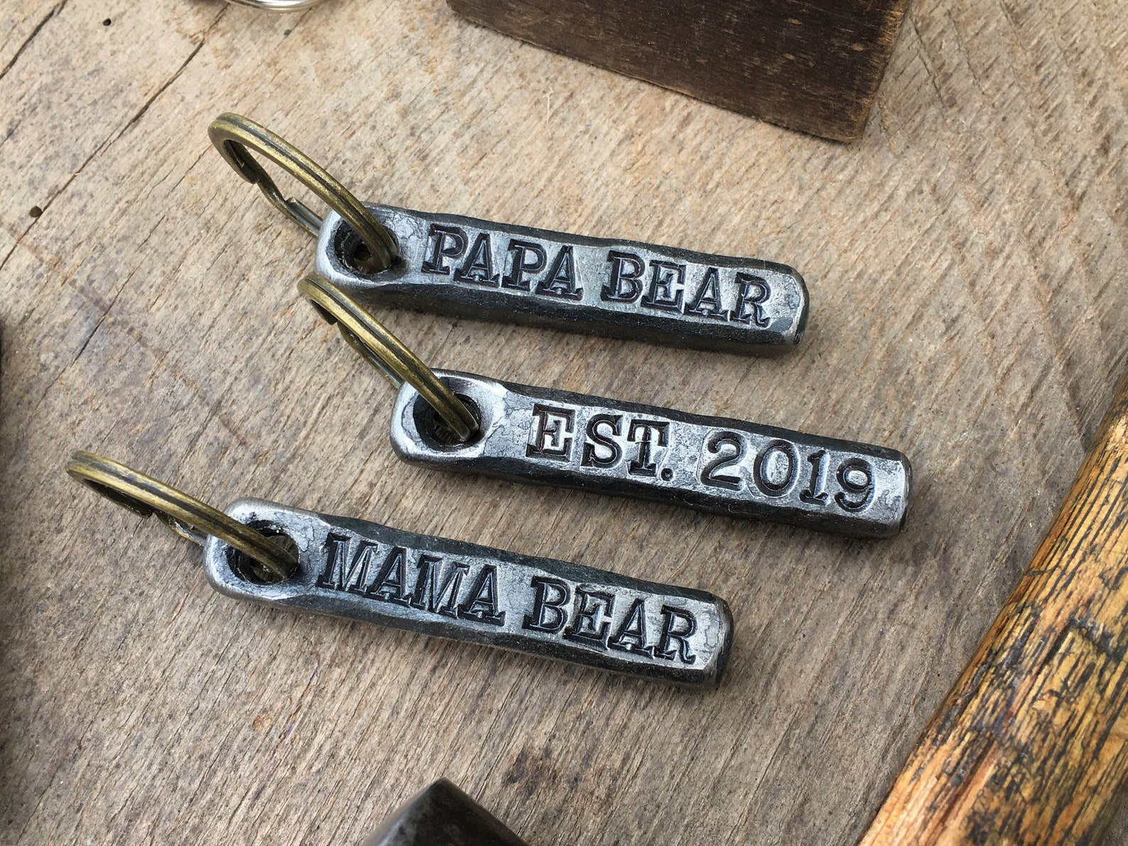 Iron PAPA BEAR Keychain. Blacksmith Forged Steel Key Chain - Etsy