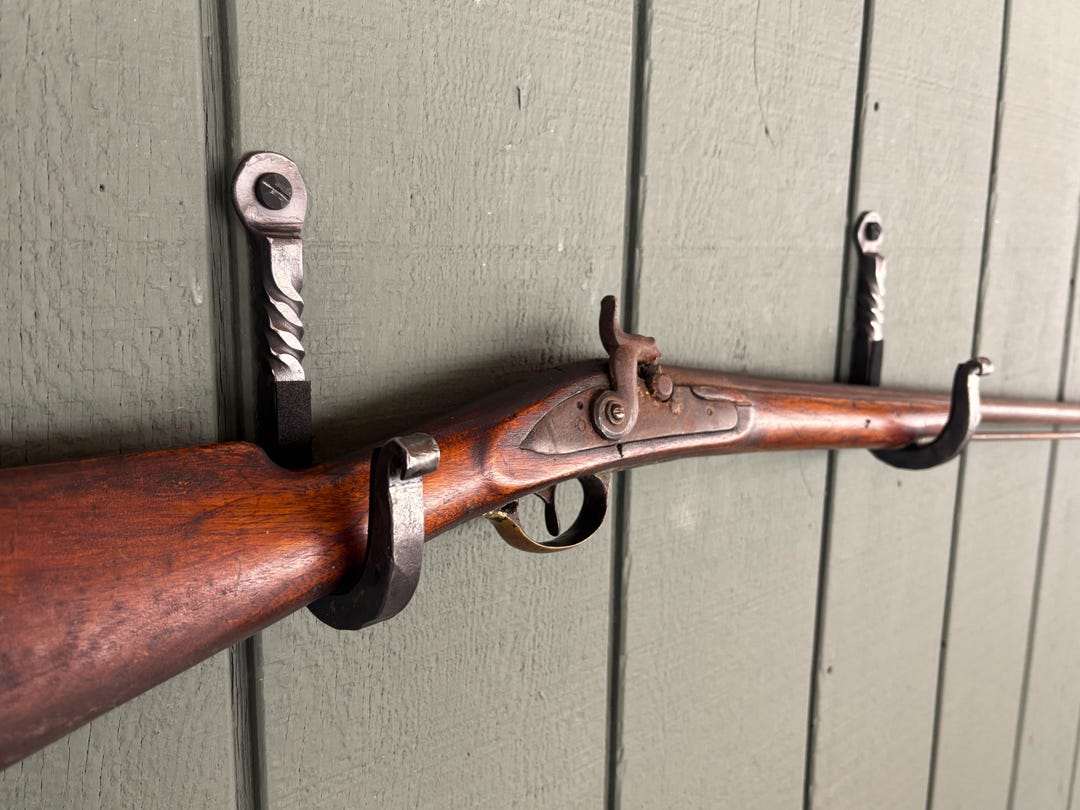 Blacksmith Gun Hooks. Set of Hand Forged Iron Made in USA, Twisted ...