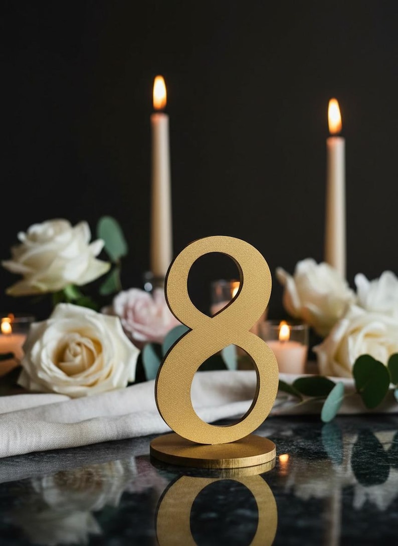 Gold Wedding Table Numbers With Base, Wooden Laser Cut Table Numbers ...