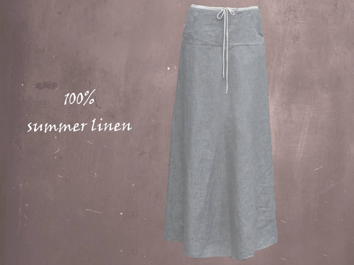 long linen skirt, long wide summer skirt, long beach skirt, chambray ...