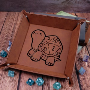 D20 Turtle Dice Tray | Foldable Leather Tortoise Tray for Tabletop RPG ...