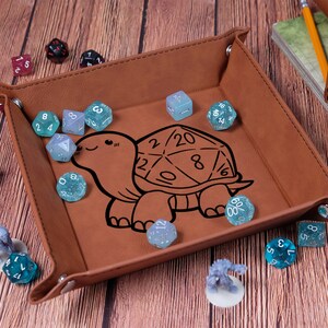 D20 Turtle Dice Tray | Foldable Leather Tortoise Tray for Tabletop RPG ...