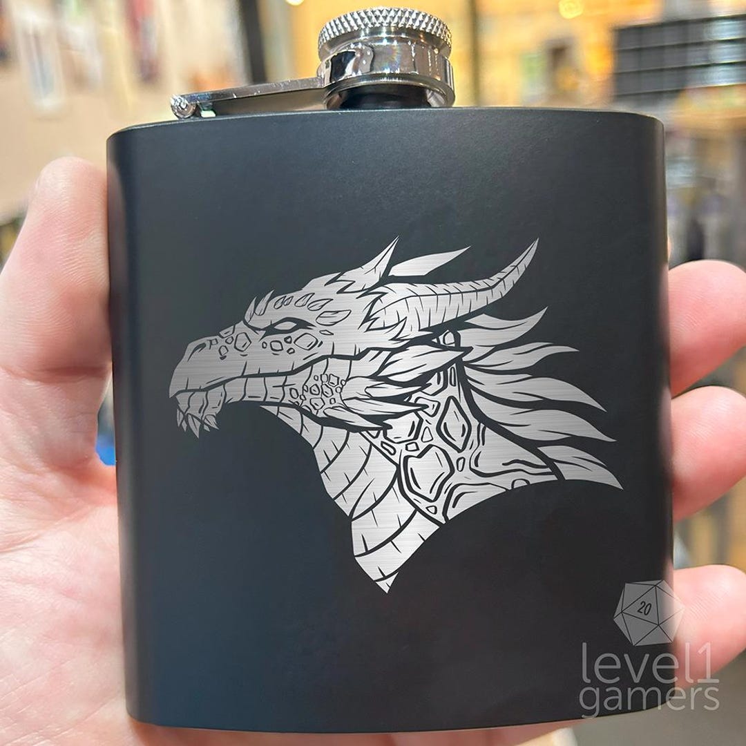 Dragon Side Profile Flask | 6 Oz Powder Coated Stainless Steel for ...