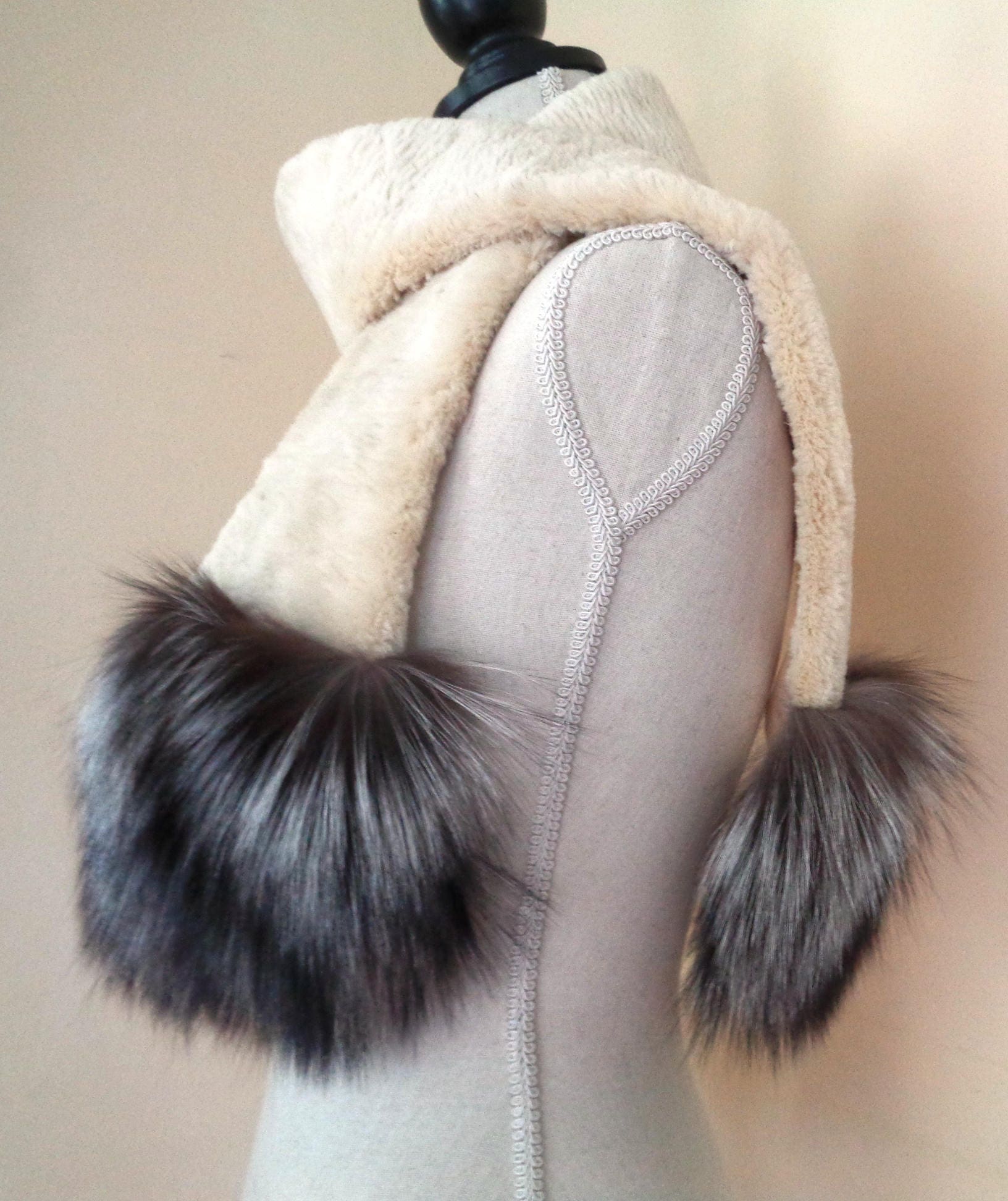 Silver Fox Fur Cream Beaver Fur Soft Light Warm Elegant Scarf Collar ...