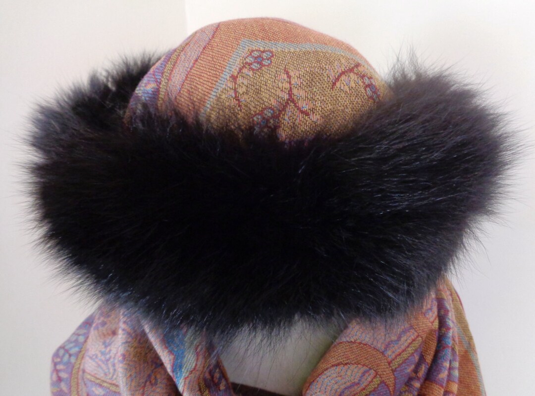 Elegant Black Genuine Fox Fur Headband Collar Scarf Winter Accessories ...