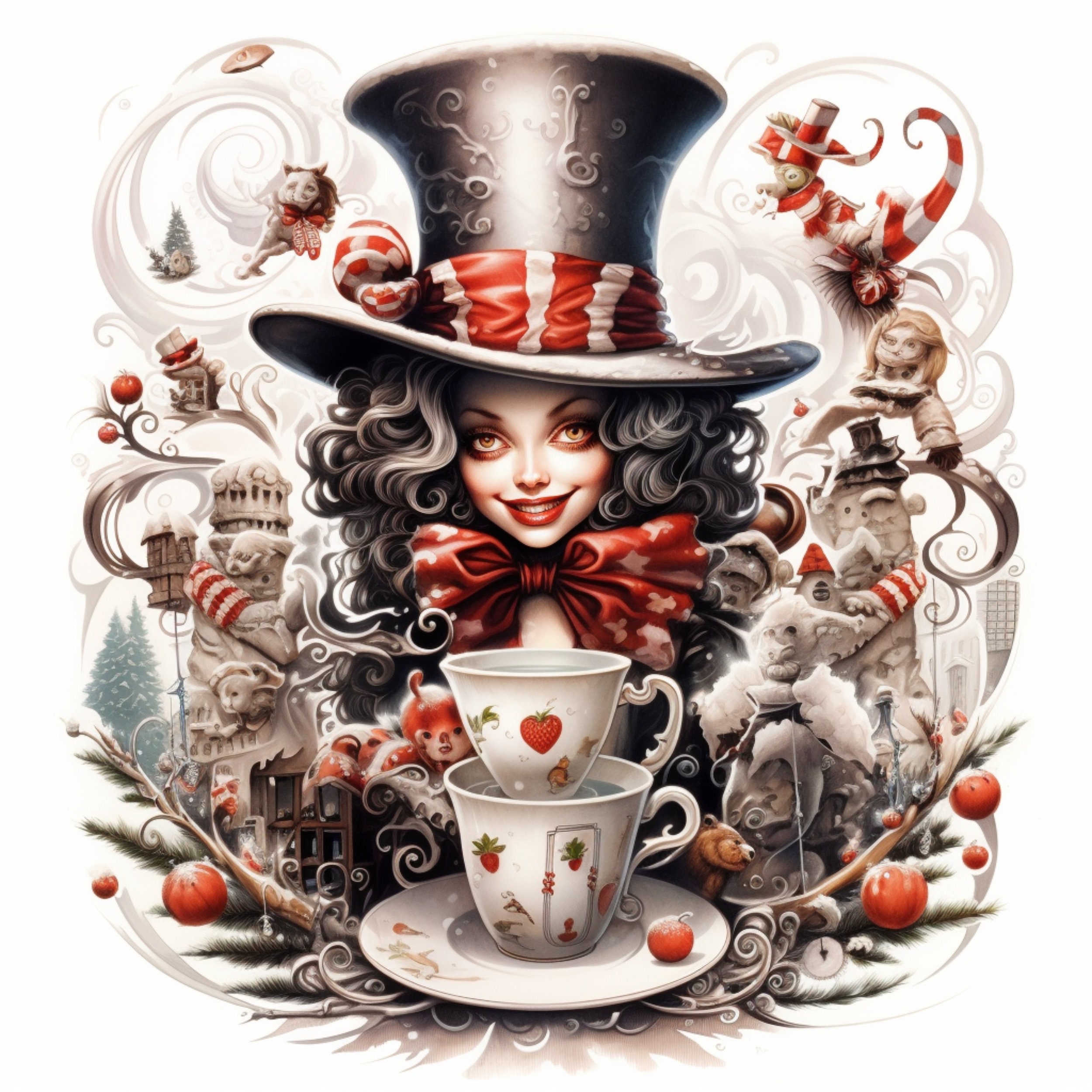 Christmas Alice in Wonderland, 5 Prints ,festive Season, Winter ...