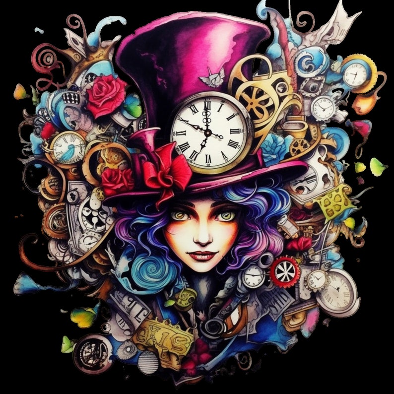 Mad Hatter , Alice in Wonderland , Instant Prints,unique Design, Mad Hatters Teaparty ,teaparty ...