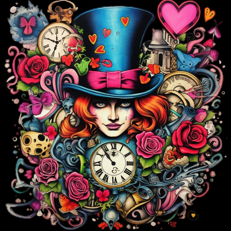 Mad Hatter , Alice in Wonderland , Instant Prints,unique Design, Mad Hatters Teaparty ,teaparty ...