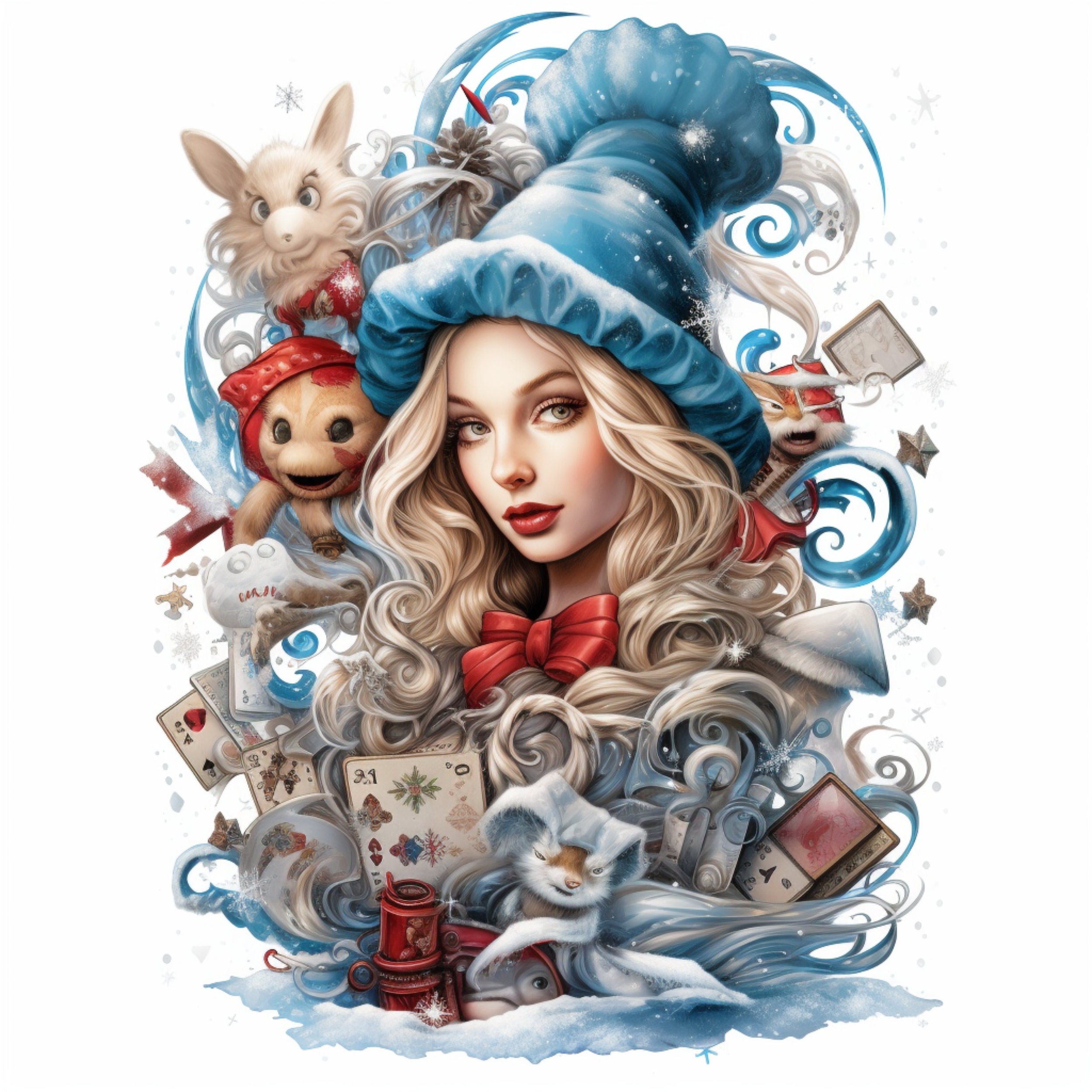 Christmas Alice in Wonderland, 5 Prints ,festive Season, Winter ...